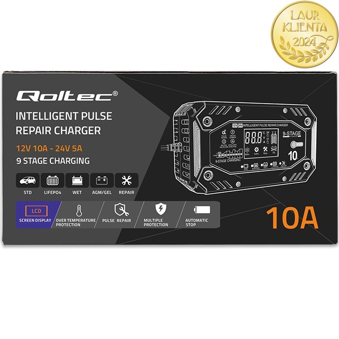 Qoltec Inteligentna ładowarka do akumulatora STD AGM GEL LiFePO4 ...